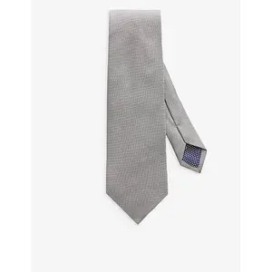 Eton Geometric-weave Silk Neck Tie - Mid Grey