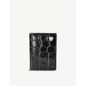ASPINAL OF LONDON Double Fold Croc-embossed Leather Card Holder - Black
