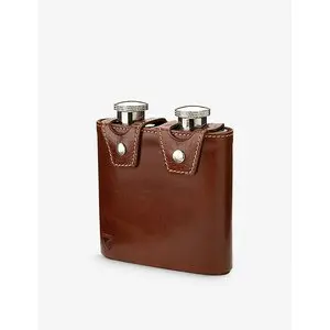 ASPINAL OF LONDON Double Stainless-steel And Leather Hip Flask - Cognac