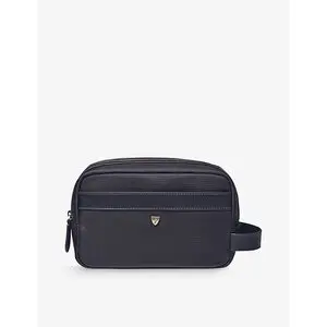ASPINAL OF LONDON Logo-embellished Zipped Woven Wash Bag - Navy