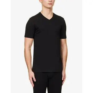 Falke Regular-fit V-neck Stretch-cotton T-shirt Xxl - Black