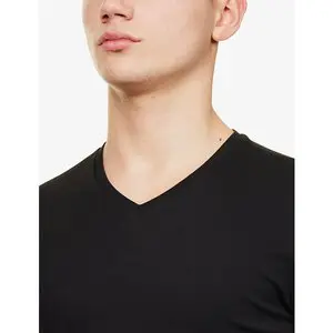 Falke Regular-fit V-neck Stretch-cotton T-shirt Xxl - Black
