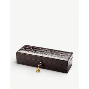 ASPINAL OF LONDON Croc-embossed Leather Watch Box - Amazon Brown