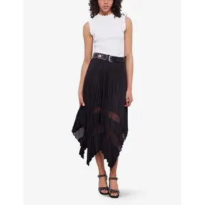 The Kooples Sheer-panel Asymmetric-hem Midi Skirt