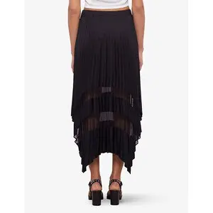 The Kooples Sheer-panel Asymmetric-hem Midi Skirt