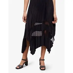 The Kooples Sheer-panel Asymmetric-hem Midi Skirt