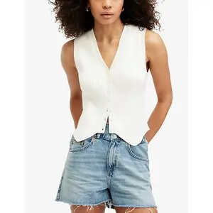 ALLSAINTS Cruz V-neck Ribbed Knitted Waistcoat - Chalk White