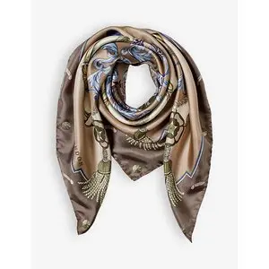 ASPINAL OF LONDON Signature Print Silk Scarf - Latte