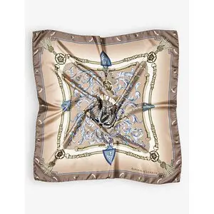 ASPINAL OF LONDON Signature Print Silk Scarf - Latte