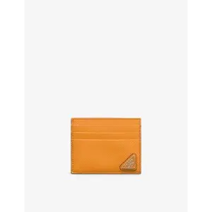 Prada Triangle-plaque Leather Card Holder 1 Size Orange