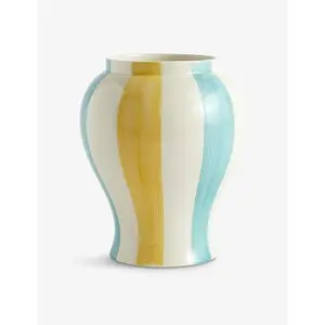 HAY Sobremesa Stripe-design Large Stoneware Vase - Green And Yellow