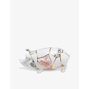 SELETTI Kintsugi Pig-shaped Porcelain Money Box - One-color