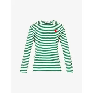 Play Comme Des Garcon Stripe-pattern Brand-embroide Cotton-jersey T-shirt L White