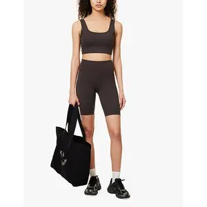 ADANOLA Ultimate Square-neck Stretch-woven Sports Bra - Coffee Bean