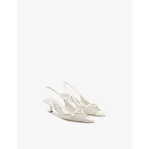 JIMMY CHOO Amita 45 Leather And Mesh Slingback Heels - Latte/champagne