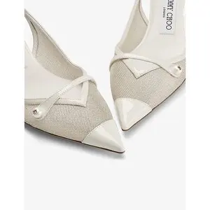 JIMMY CHOO Amita 45 Leather And Mesh Slingback Heels - Latte/champagne