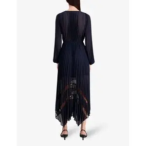 The Kooples V-neck Pleated Midi Dress - Navy