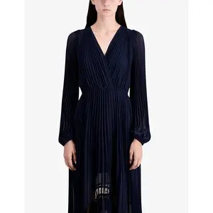 The Kooples V-neck Pleated Midi Dress - Navy