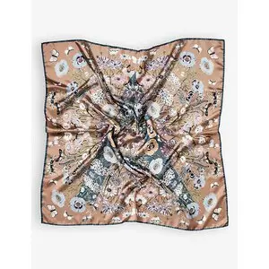 ASPINAL OF LONDON Floral-print Silk Scarf - Latte