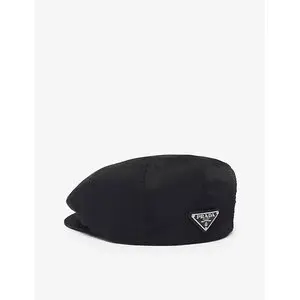 Prada Re-nylon Beret Hat With Triangle Plaque - Black