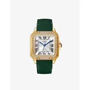 CARTIER Cartier Santos De 18ct Gold, Diamond And Leather Watch