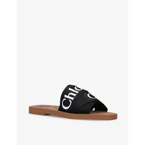 Chloé Woody Logo-print Canvas Sandals - Black