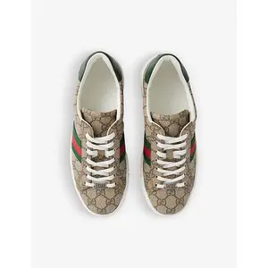 Gucci Ace Logo-pattern Canvas Trainers - Beige Ebony