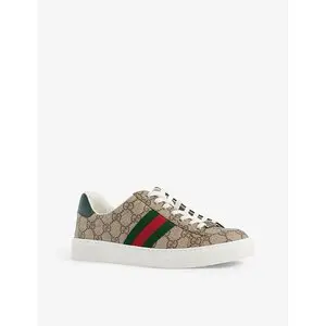 Gucci Ace Logo-pattern Canvas Trainers - Beige Ebony