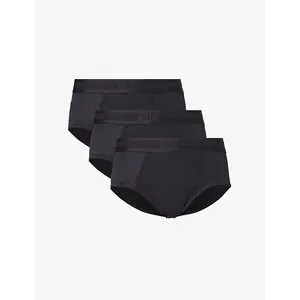 CHE Elasticated-waistband Pack Of Three Stretch-woven Briefs - Black