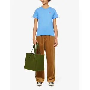 Play Comme Des Garcon Logo-embroidered Cotton-jersey T-shirt - Blue