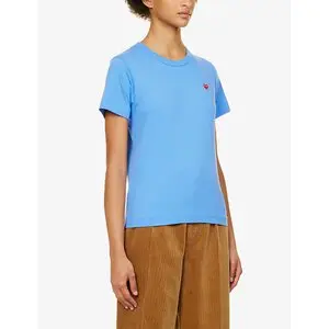 Play Comme Des Garcon Logo-embroidered Cotton-jersey T-shirt - Blue