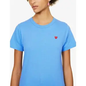 Play Comme Des Garcon Logo-embroidered Cotton-jersey T-shirt - Blue