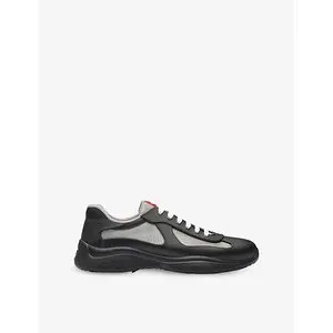 Prada America's Cup Original Leather And Mesh Sneakers - Black