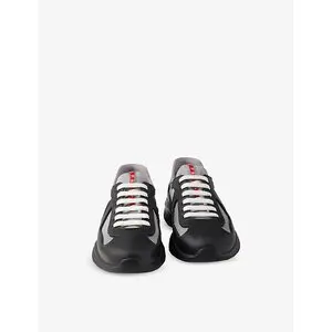 Prada America's Cup Original Leather And Mesh Sneakers - Black