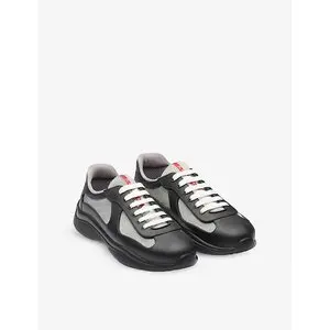 Prada America's Cup Original Leather And Mesh Sneakers - Black