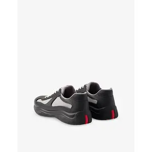 Prada America's Cup Original Leather And Mesh Sneakers - Black