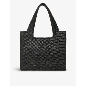Loewe X Paula's Ibiza Medium Logo-print Raffia-blend Top-handle Bag - Black