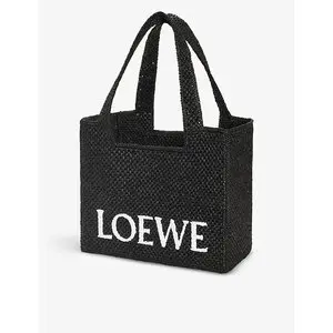 Loewe X Paula's Ibiza Medium Logo-print Raffia-blend Top-handle Bag - Black