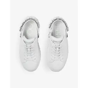 JIMMY CHOO Diamond Sling Crystal-embellished Leather Low-top Trainers - V White/crystal