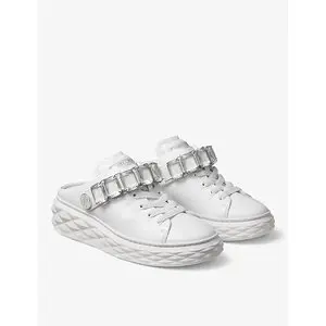JIMMY CHOO Diamond Sling Crystal-embellished Leather Low-top Trainers - V White/crystal