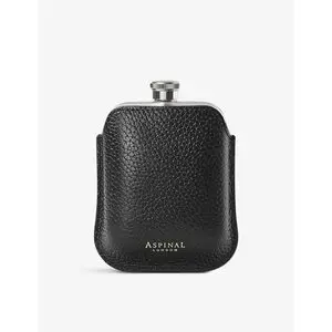ASPINAL OF LONDON Grained-leather Pouch And Stainless-steel Hip Flask - Black