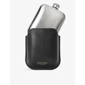 ASPINAL OF LONDON Grained-leather Pouch And Stainless-steel Hip Flask