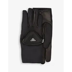 Prada Logo-embellished Re-nylon And Leather Gloves