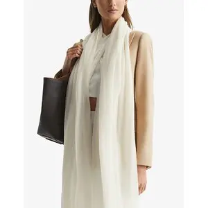 REISS Heidi Fringe-trimmed Cashmere Scarf - Off White