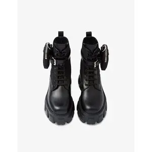 Prada Monolith Pouch-embellished Platform-sole Leather Boots