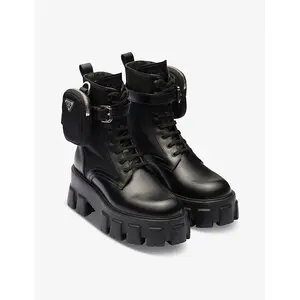 Prada Monolith Pouch-embellished Platform-sole Leather Boots