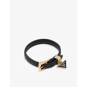 Prada Logo Charm Leather Bracelet - Black