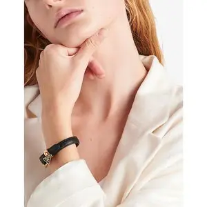 Prada Logo Charm Leather Bracelet - Black