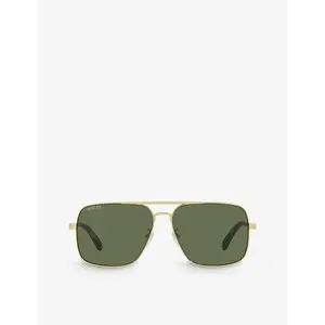 Gucci Gc002048 Gg1289s Rectangle-frame Metal Sunglasses - Gold