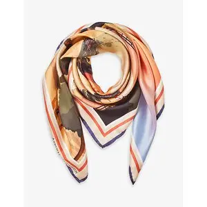 ASPINAL OF LONDON Graphic-print Branded Silk Scarf - Orange